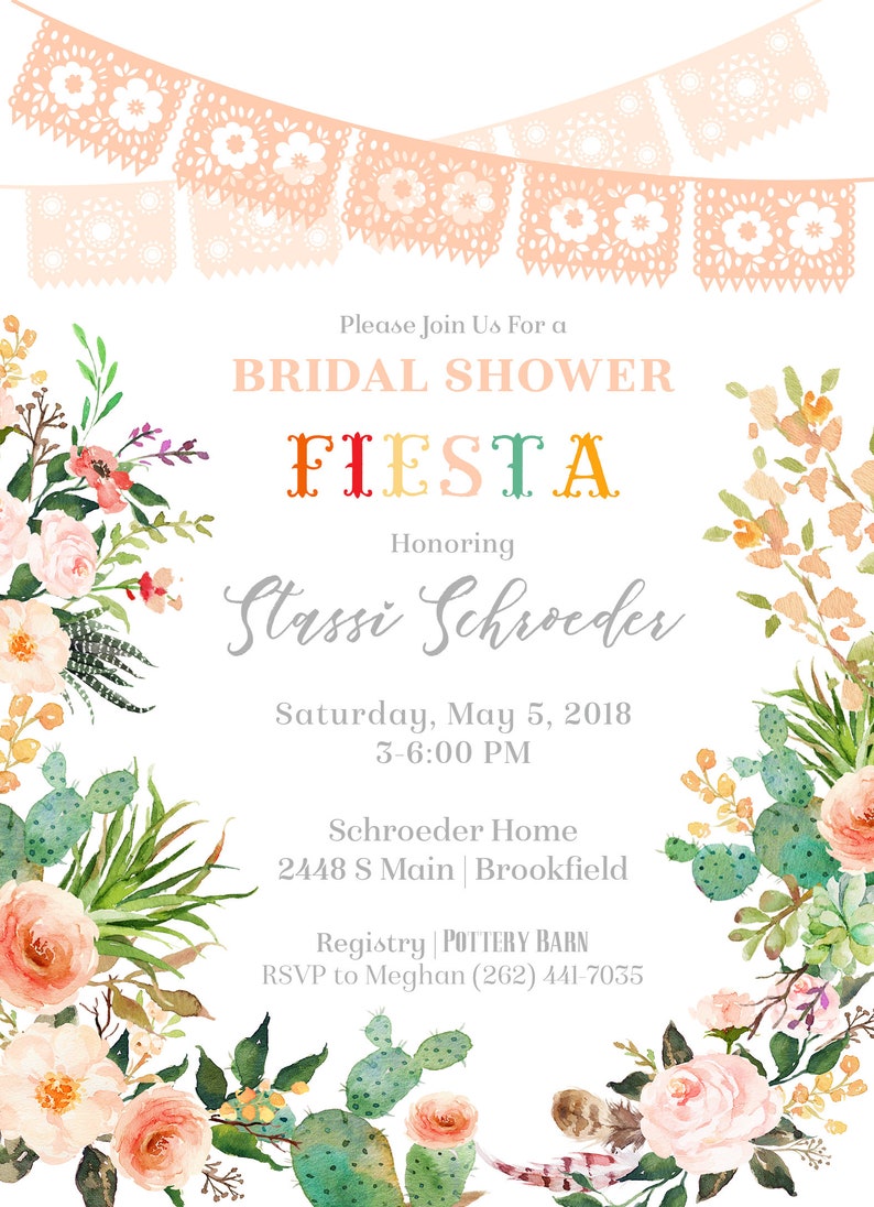 Fiesta Bridal Shower Invitation Watercolor Floral Shower - Etsy