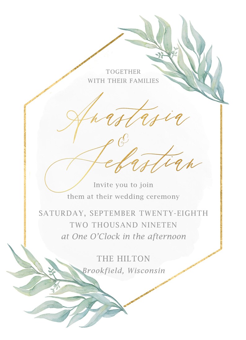 Gold Geometric Wedding Invitation Suite Modern Greenery - Etsy