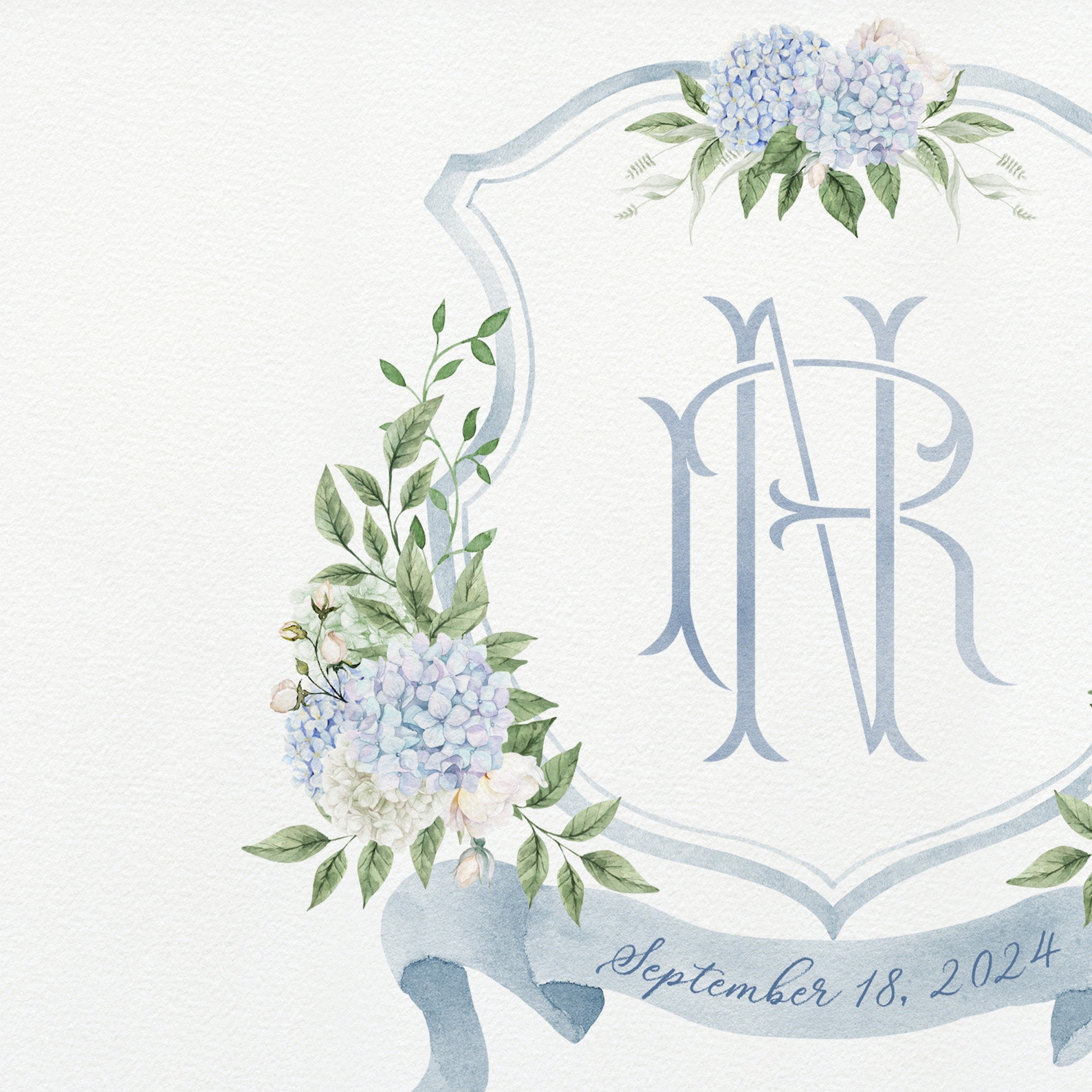 Blue and White Hydrangea Wedding Crest Monogram Crest - Etsy