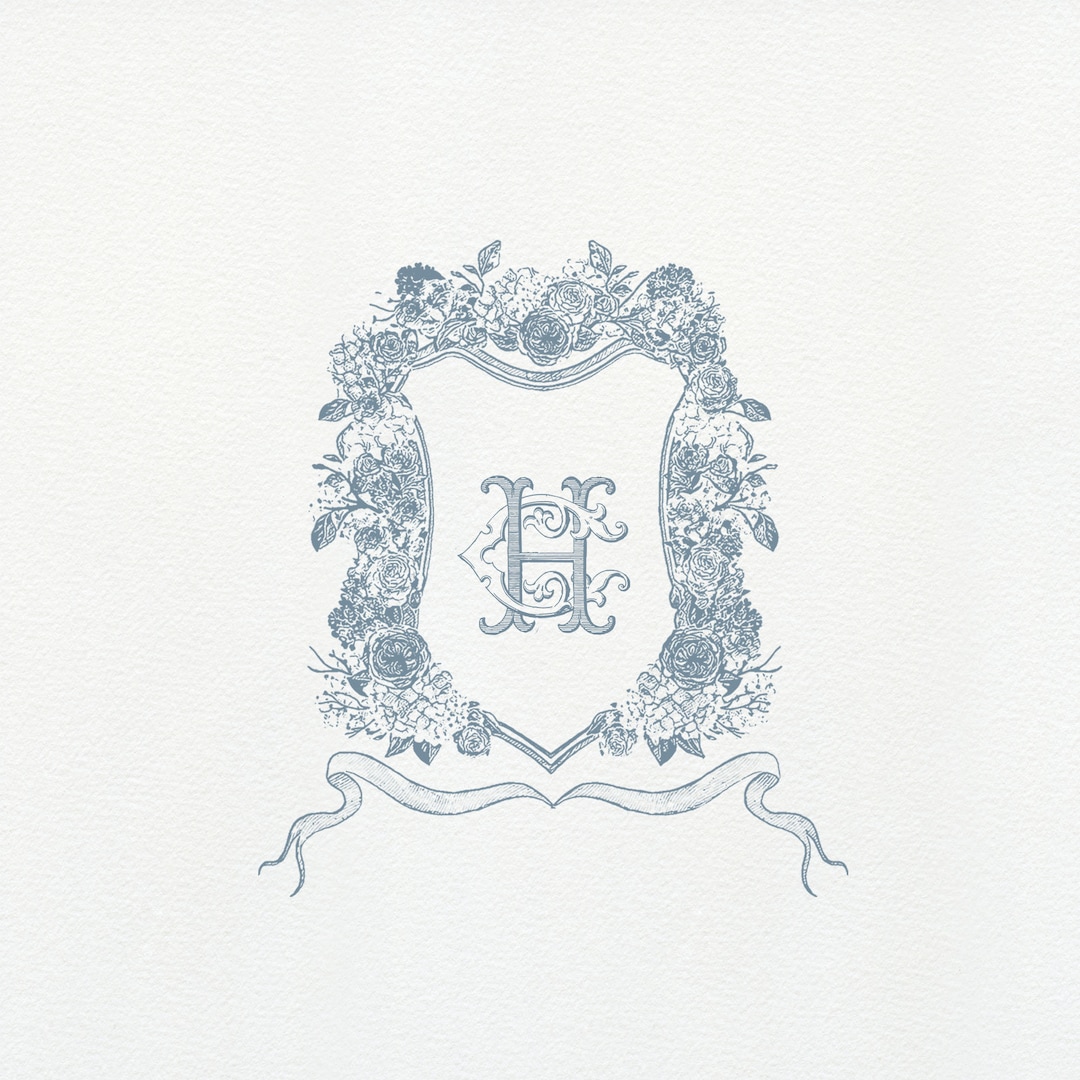 Garden Rose Vintage Wedding Crest With Interlocking Monogram - Etsy