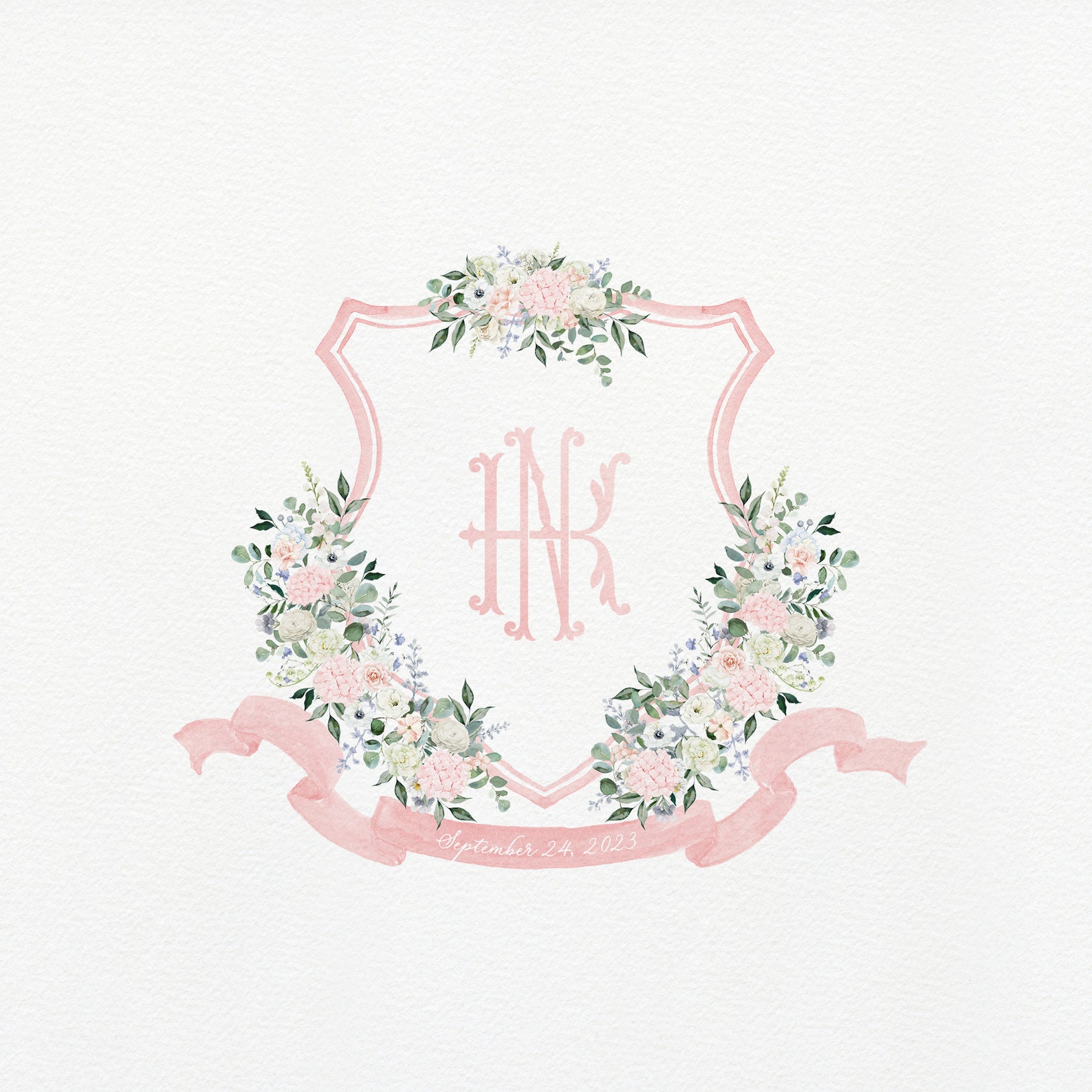 Blush Pink and White Wedding Crest Monogram Crest Golden - Etsy