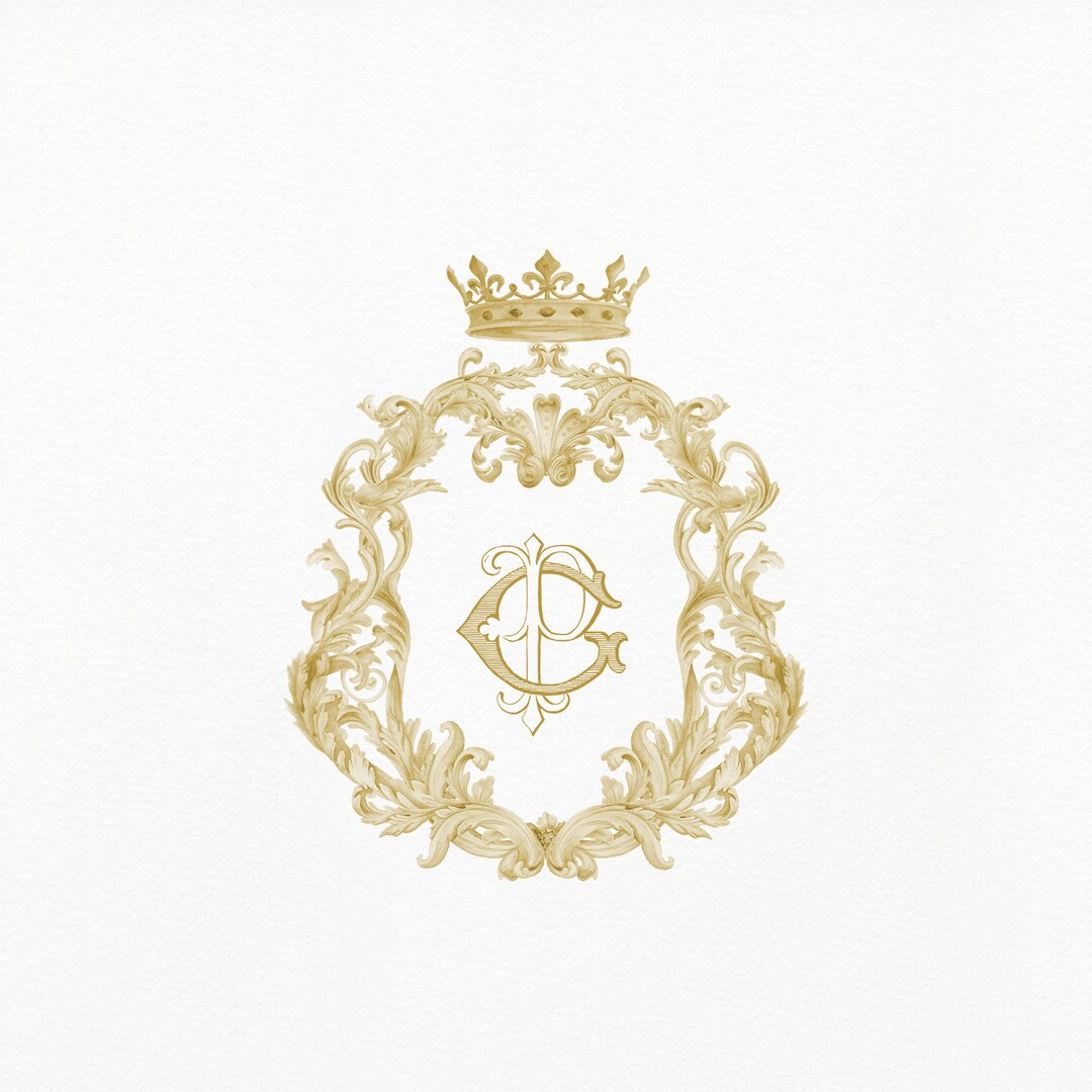 Gold Wedding Crest | Watercolor Wedding Crest | Ornate Crown Gold ...