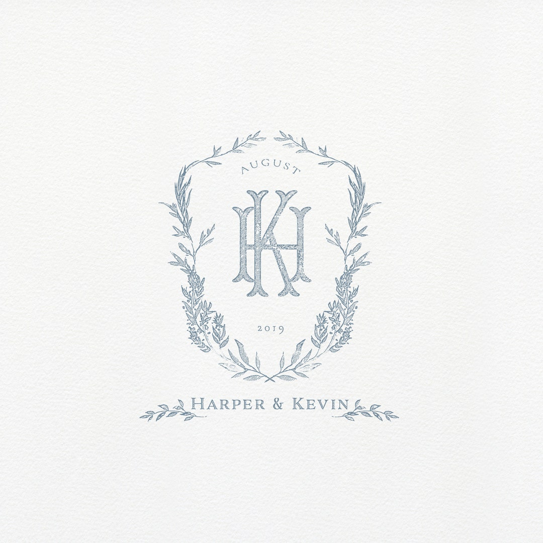 Vintage Greenery Wedding Crest: Custom Interlock Monogram (digital ...