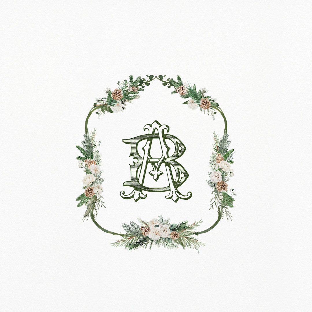 Greenery Watercolor Monogram Wedding Crest | Greenery Winter Wedding ...