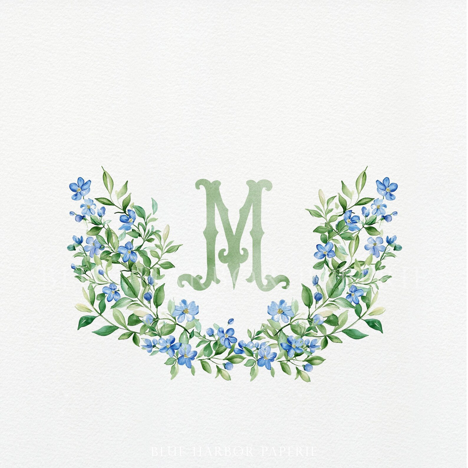 Blue & Green Watercolor Wedding Crest Monogram (digital Download, JPEG ...