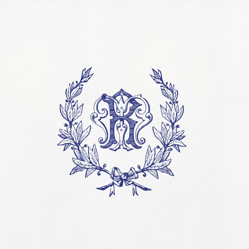 Vintage Monogram Wedding Wreath Monogram Logo Interlock - Etsy