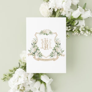 Neutral White Floral Watercolor Wedding Crest | Monogram Logo | Tan and ...