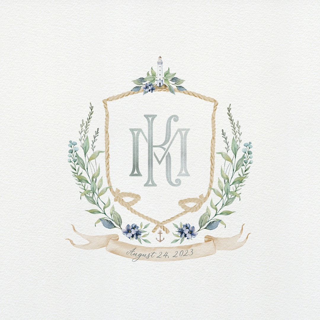 Nautical Watercolor Crest · Sea Wedding Crest · Lighthouse Wedding ...