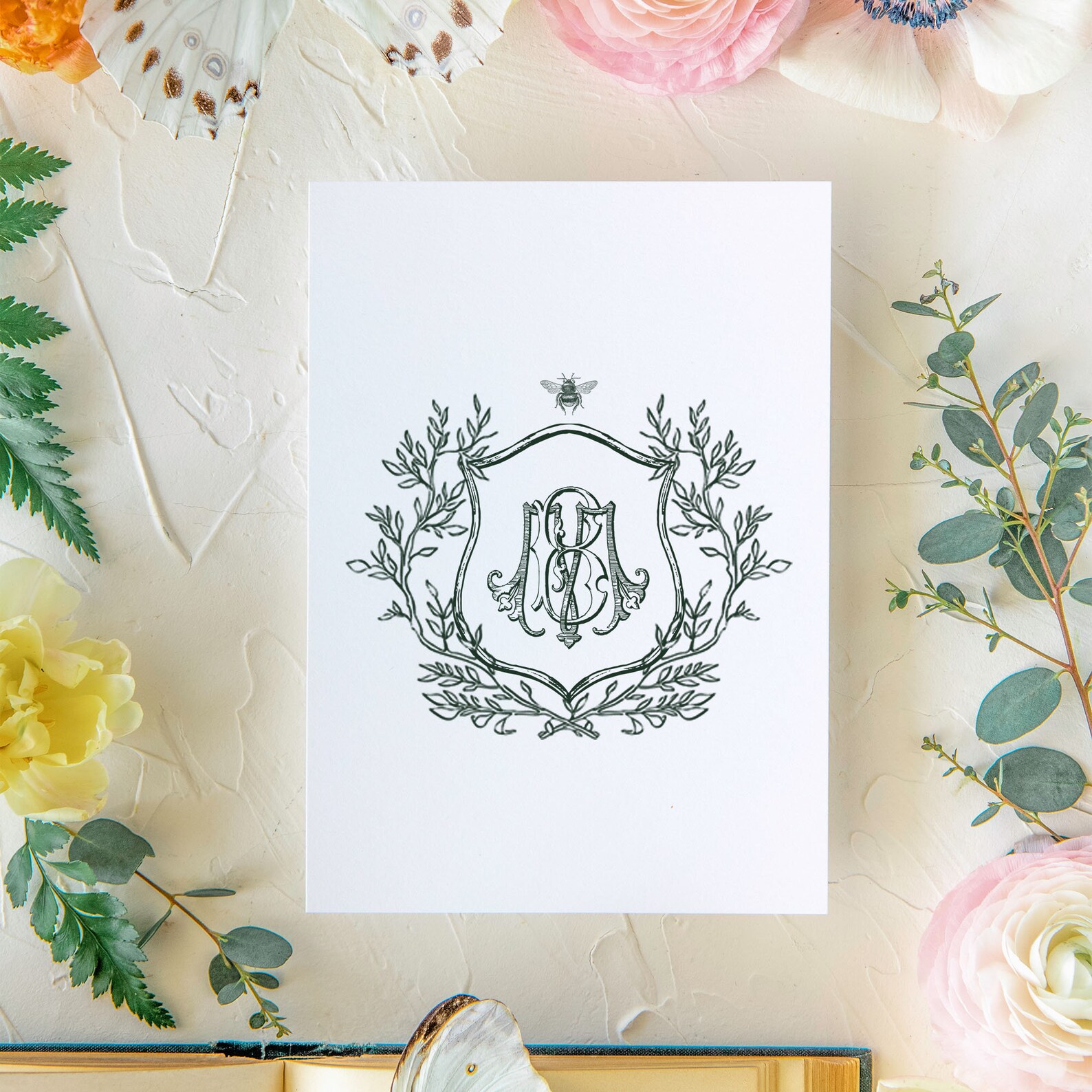 Vintage Bee Wreath Crest Romantic Vintage Wedding Crest With - Etsy