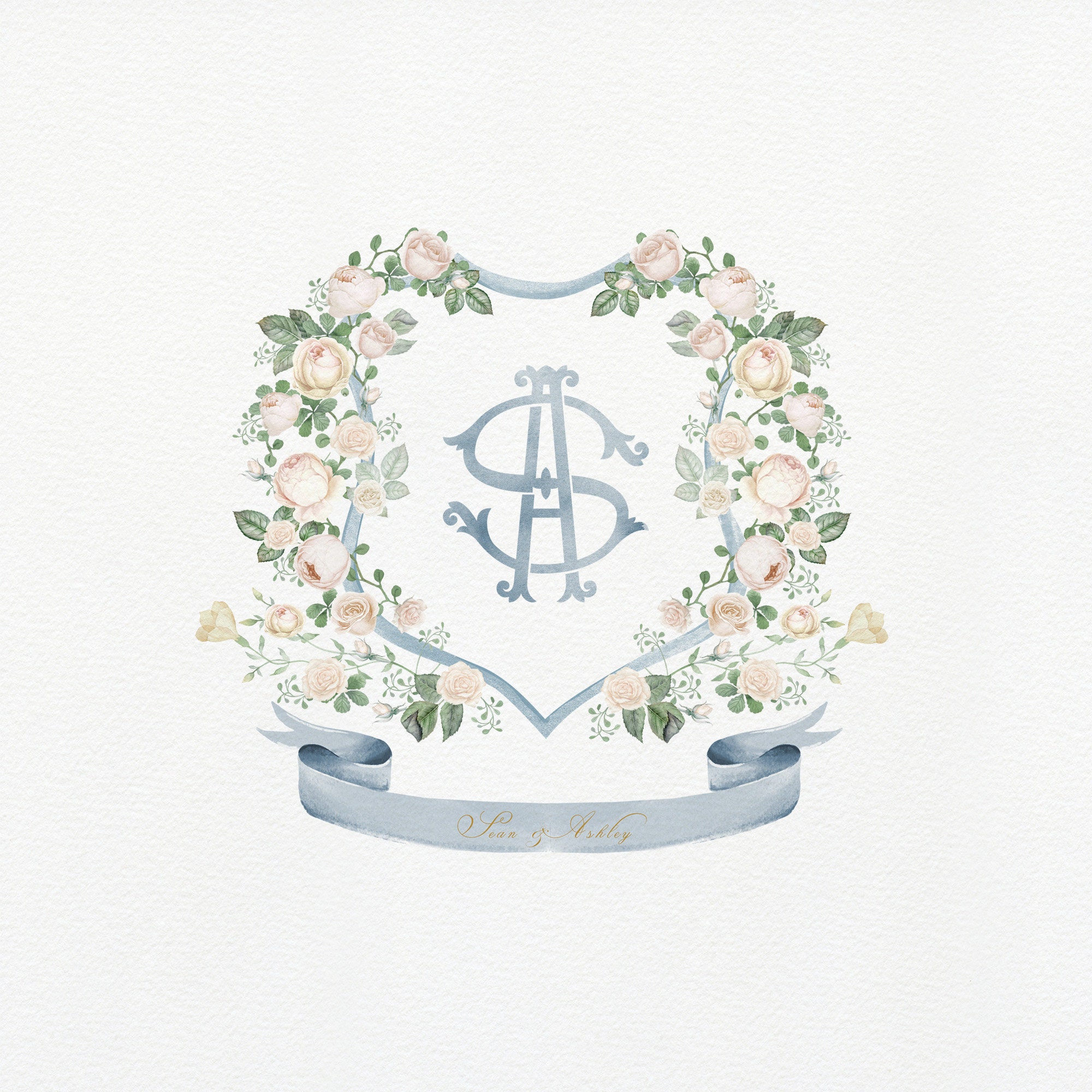 Dusty Blue Wedding Crest Monogram Logo Labradoodle Dog - Etsy