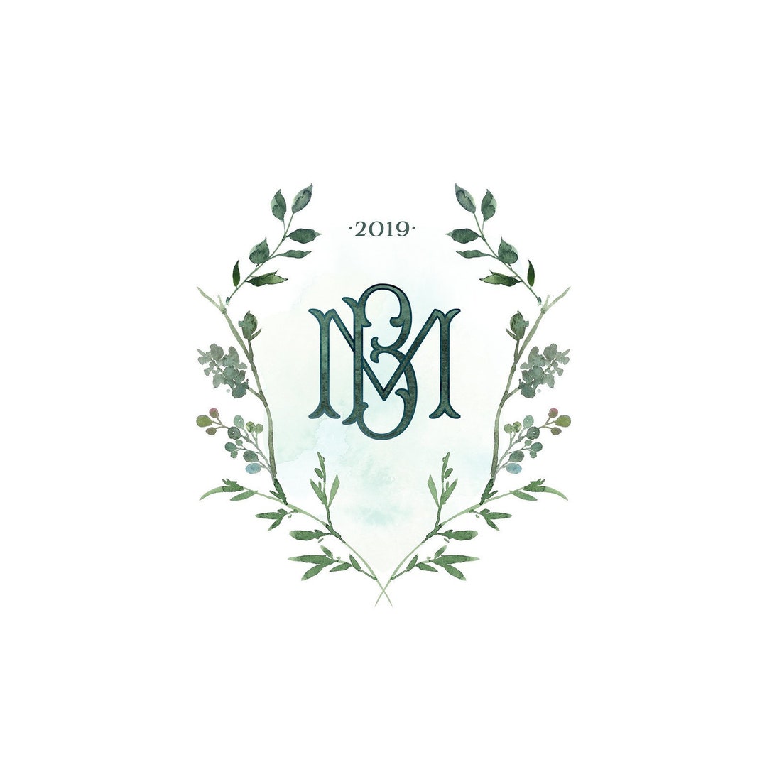 Greenery Watercolor Monogram Wedding Crest | Monogram Logo | Interlock ...