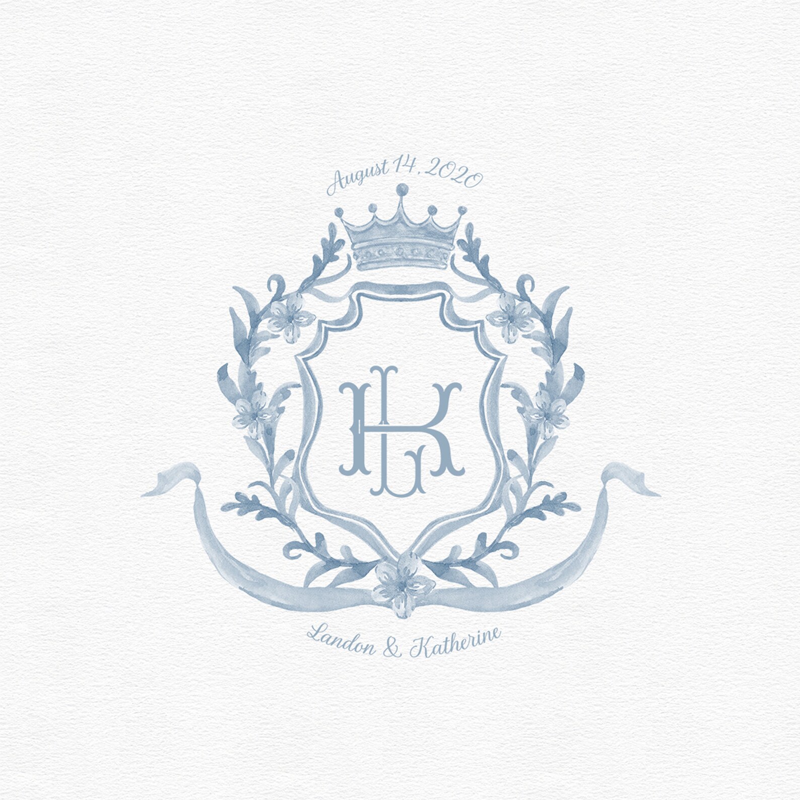 Dusty Blue Watercolor Floral Monogram Wedding Crest - Etsy