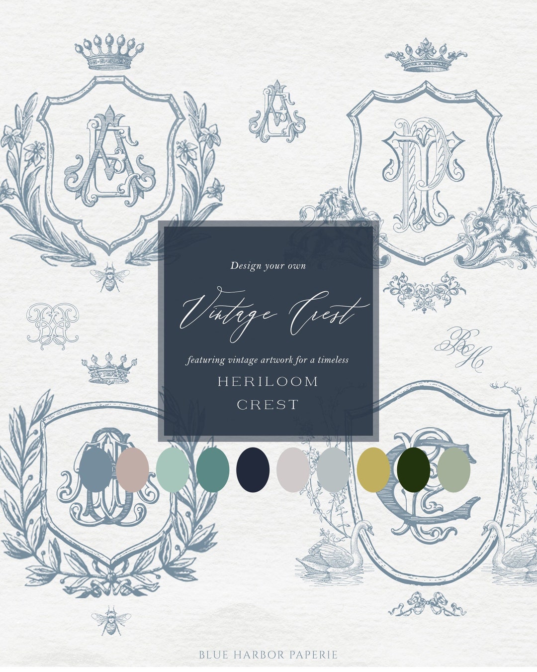 Custom Vintage Wedding Crest Design: Monogram Crest Creator (digital ...