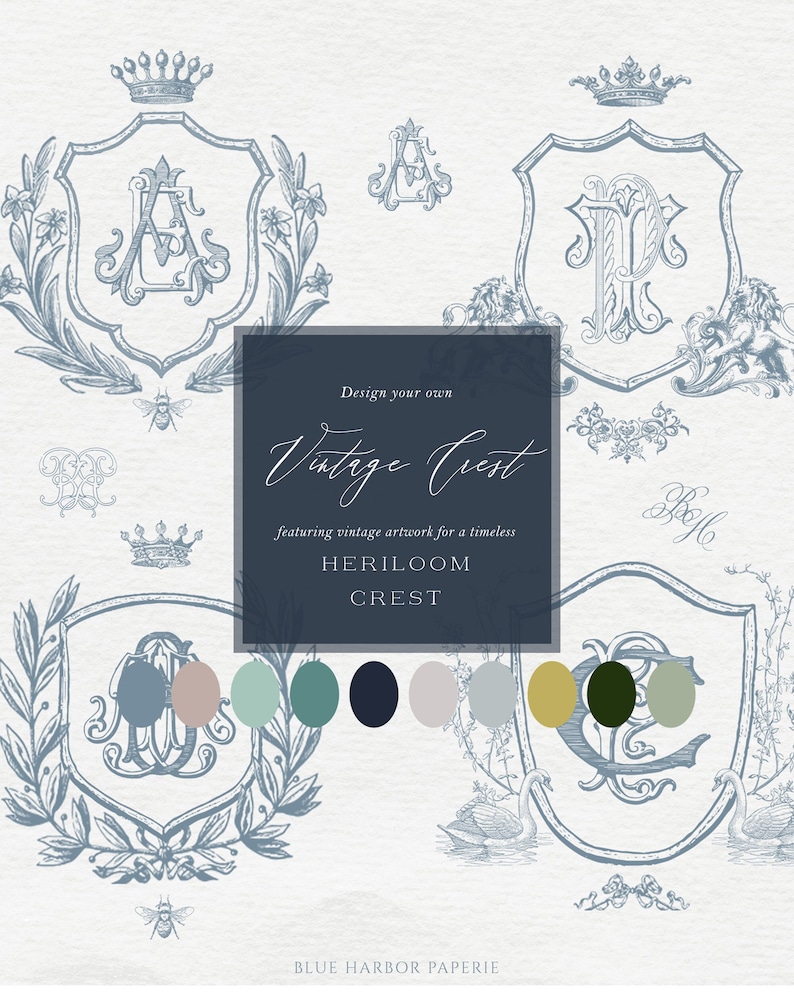 Custom Vintage Wedding Crest Design: Monogram Crest Creator (digital ...