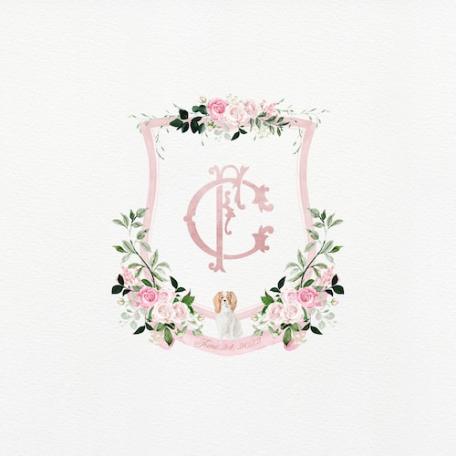 Pink Watercolor Wedding Crest Monogram Interlock | Etsy