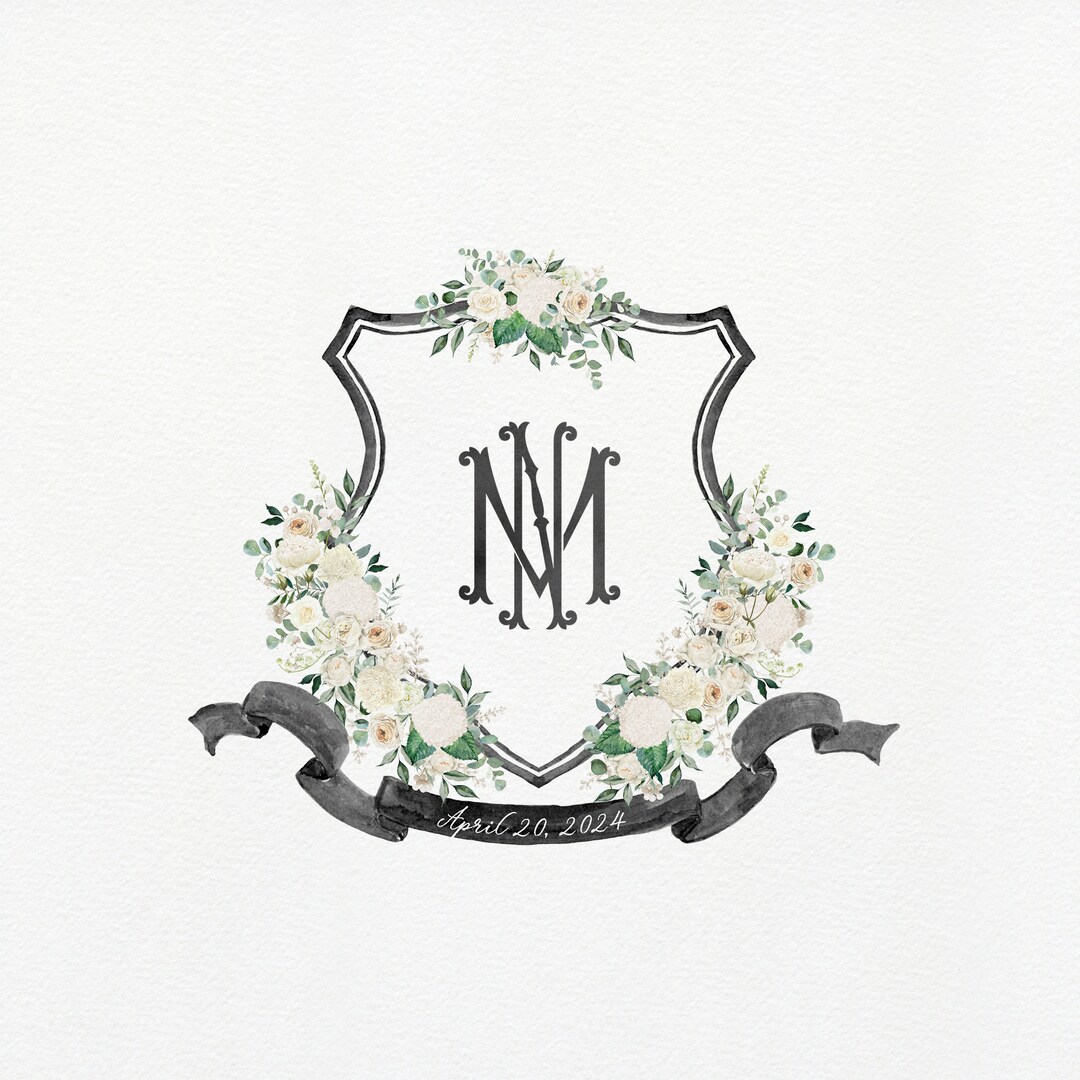 Black and White Wedding Crest | Monogram Logo | Interlock Monogram ...