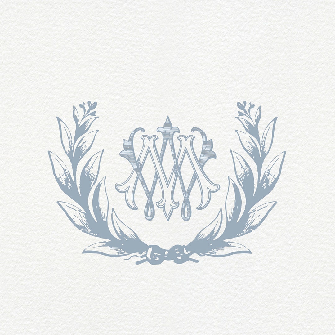 Vintage Monogram Wedding Laurel | Monogram Logo | Interlock - Sketched ...