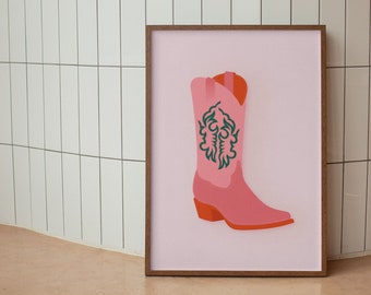 Pink Cowboy Boot Print - Etsy