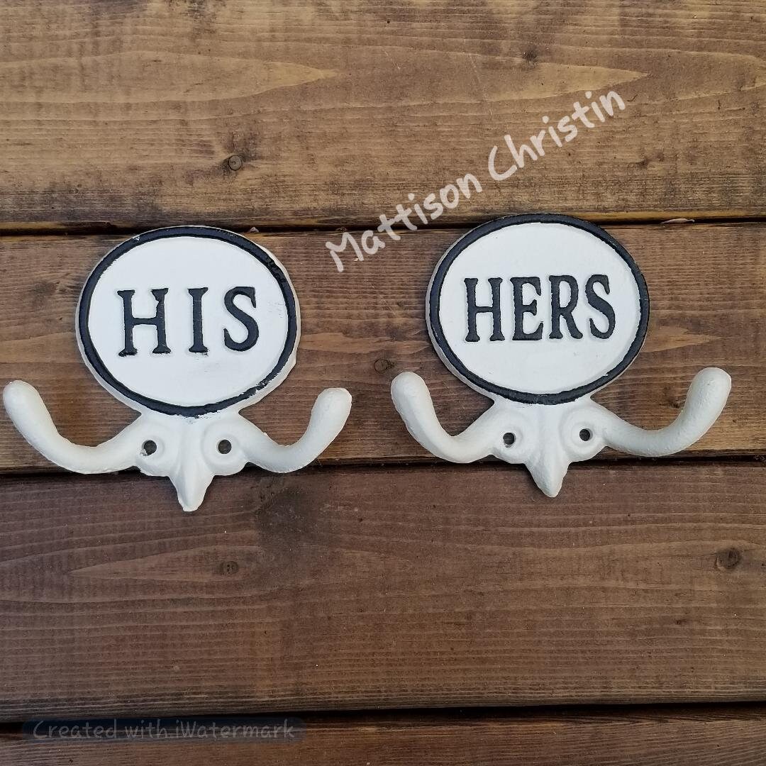 His & Hers Black and White Cast Iron Towel Hat Key Coat Hook - Etsy