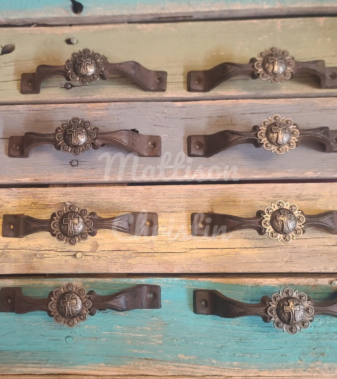 8 Cast Iron Cross Concho Handle Cabinet Drawer Pulls - Etsy