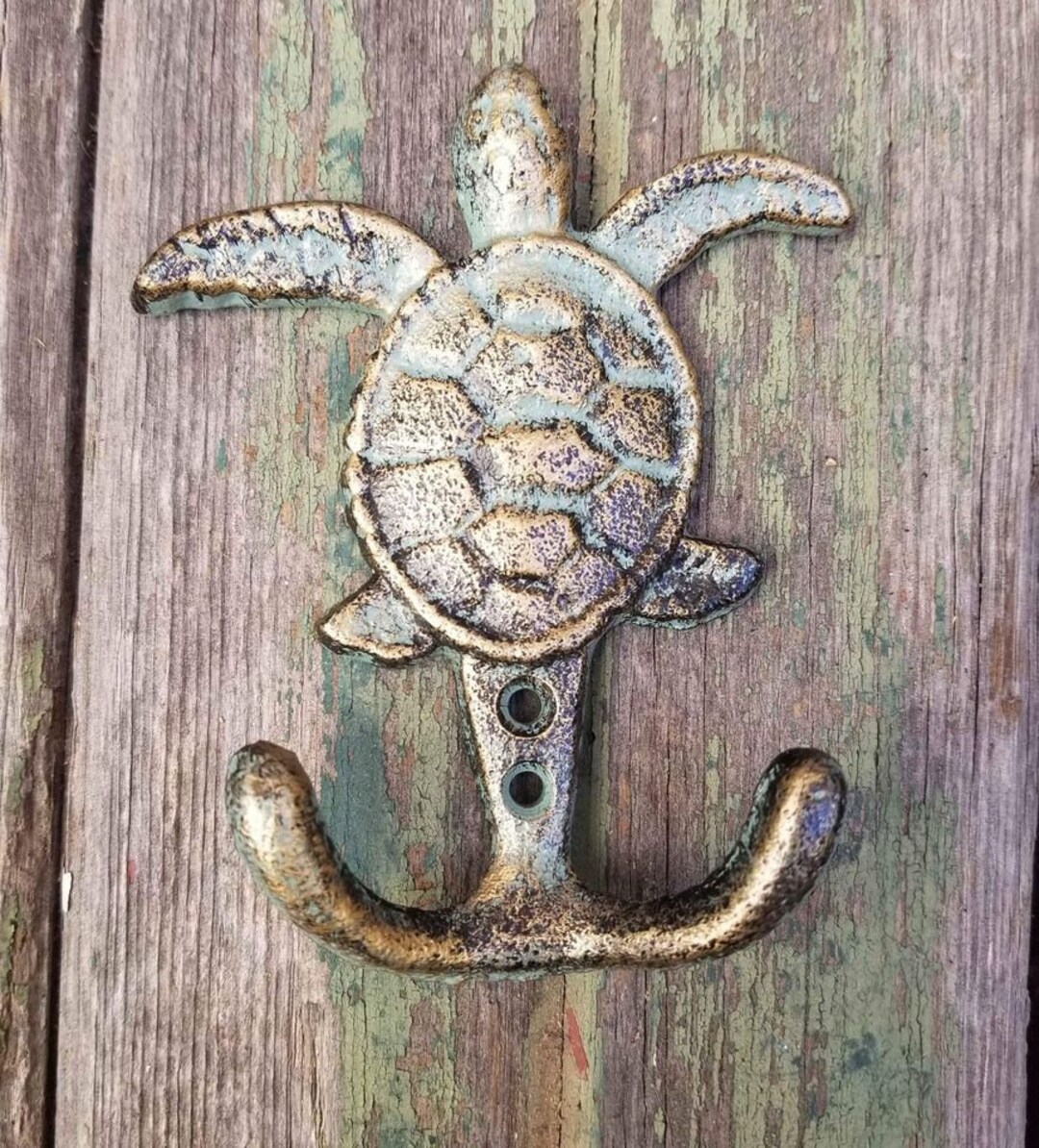 3 Green Verdigris Patina Sea Turtle Hook - Etsy