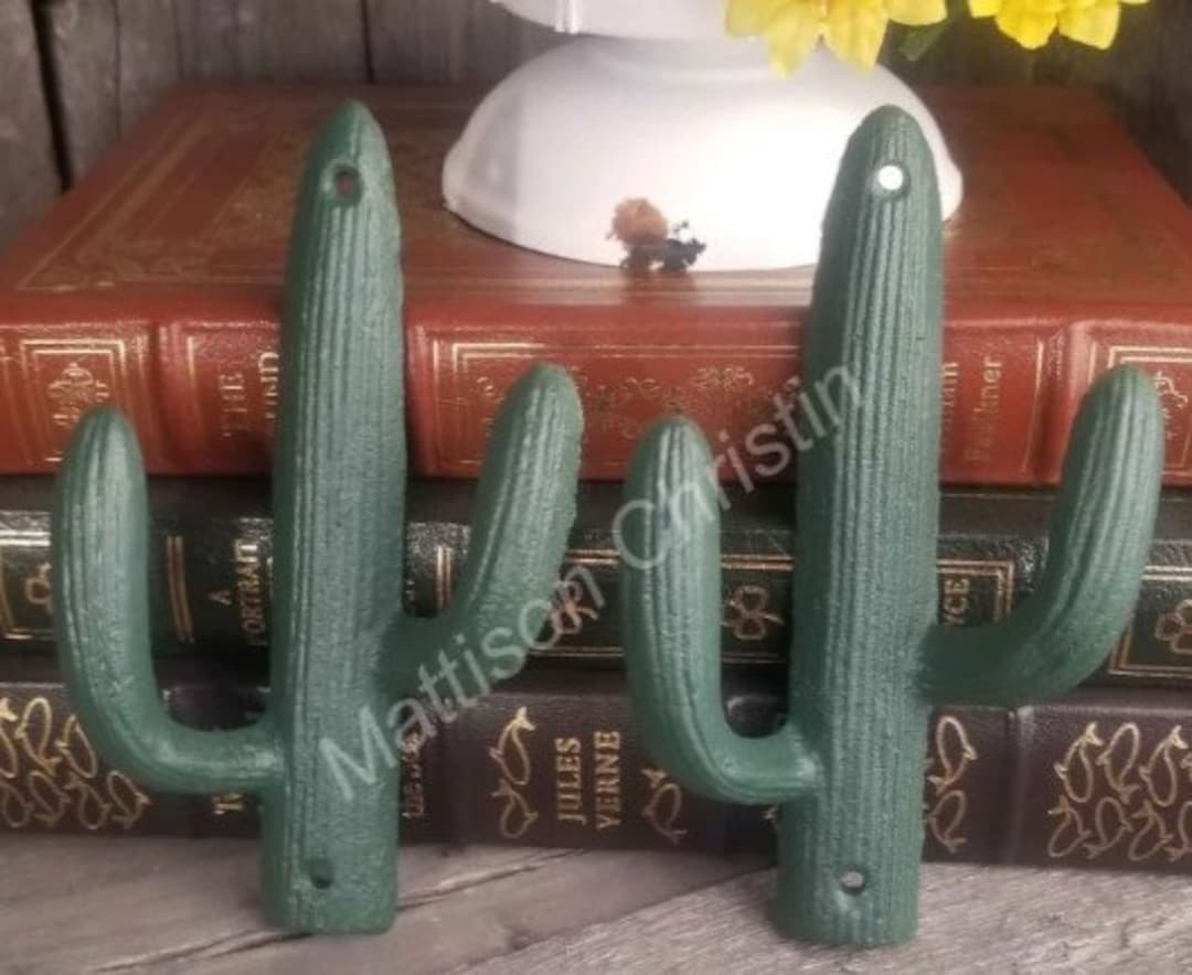 2 Green Cast Iron Cactus Hook Key Towel Hat Key Rack - Etsy