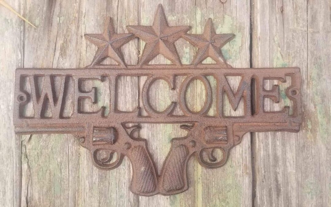 Pistol Welcome Cast Iron Wall Hanging Western Farm Ranch Cowboy Gifts ...