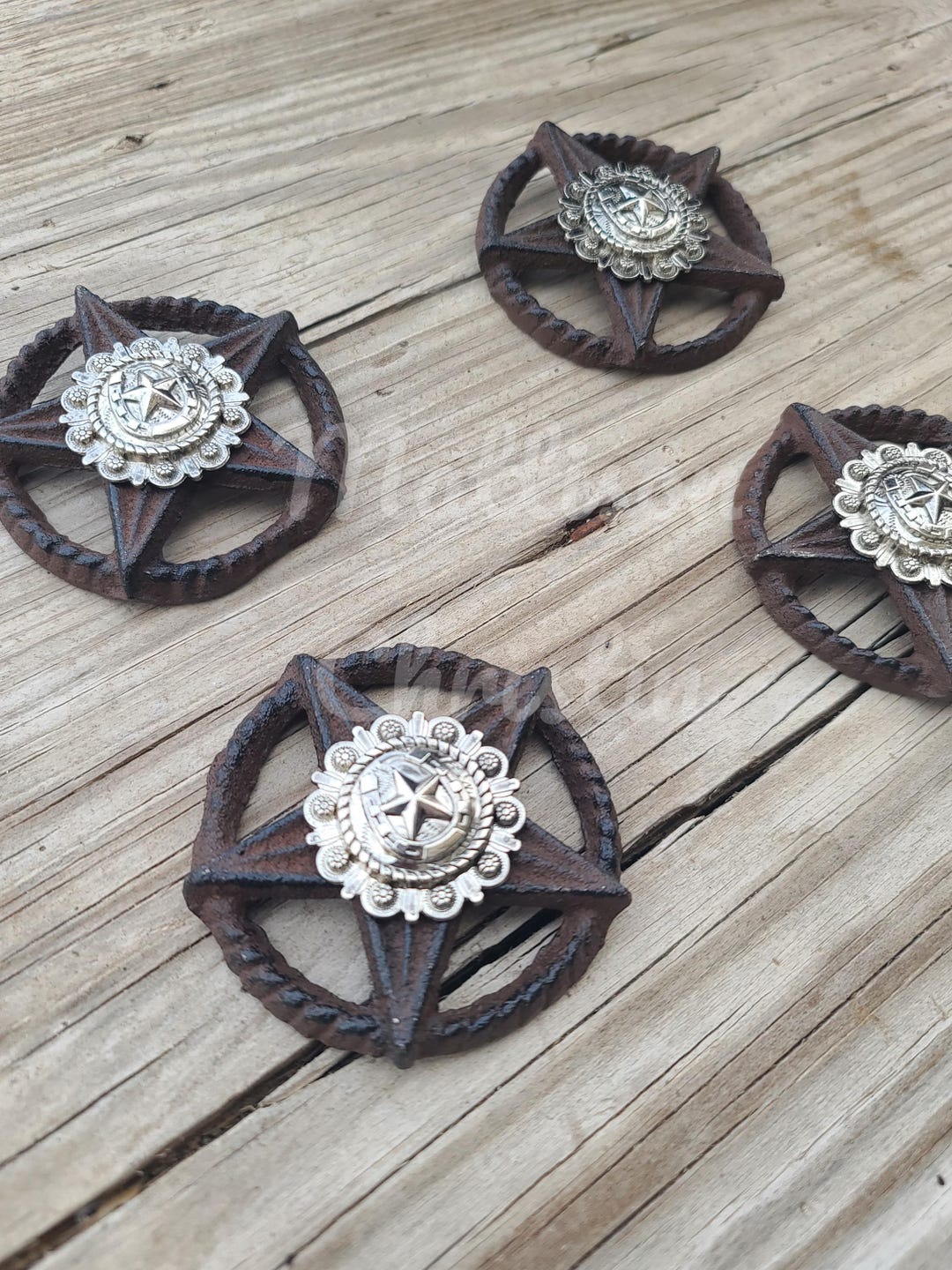 4 Cast Iron Star Horseshoe Concho Decor Wall Hanging Shelf Sitter ...