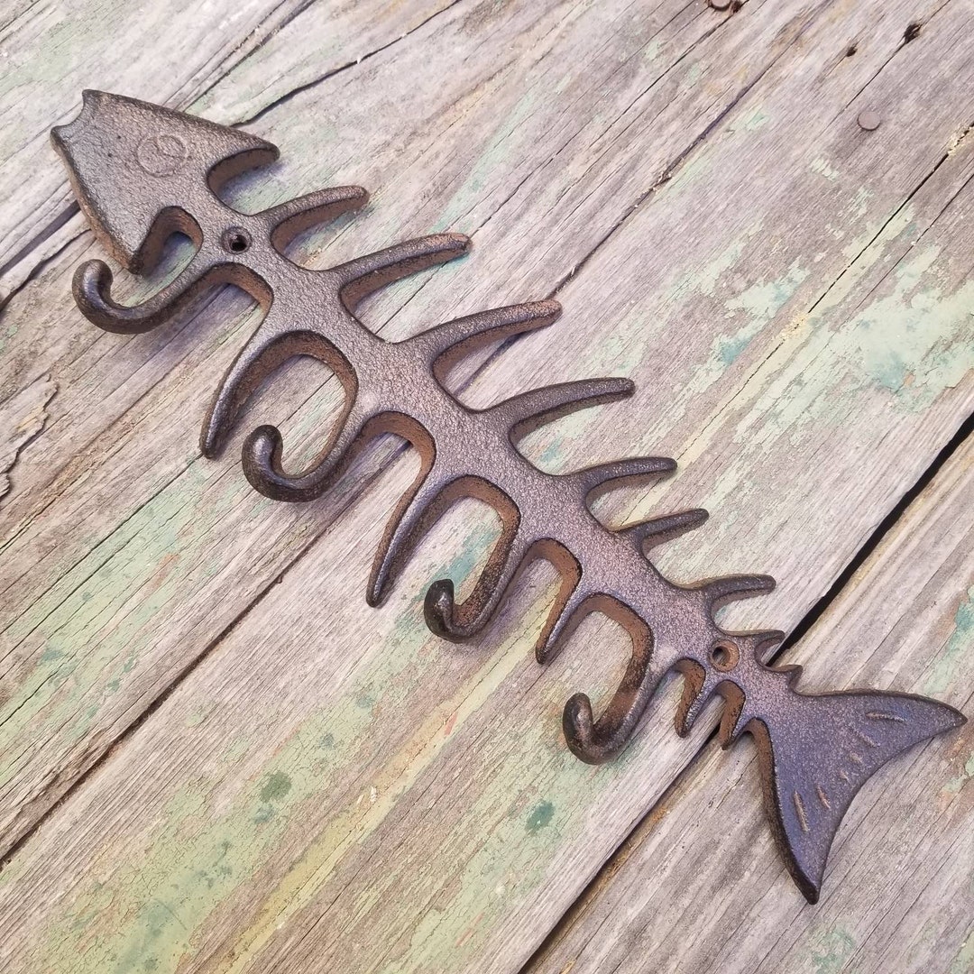 13.5" Large Cast Iron Fish Bone Key Rack Towel Hook - Etsy