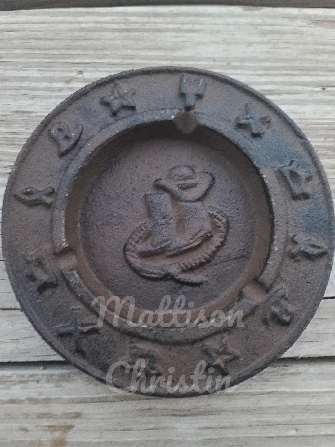 Western Cowboy Themed Cast Iron Tray Ashtray Coin Key Candle Holder ...