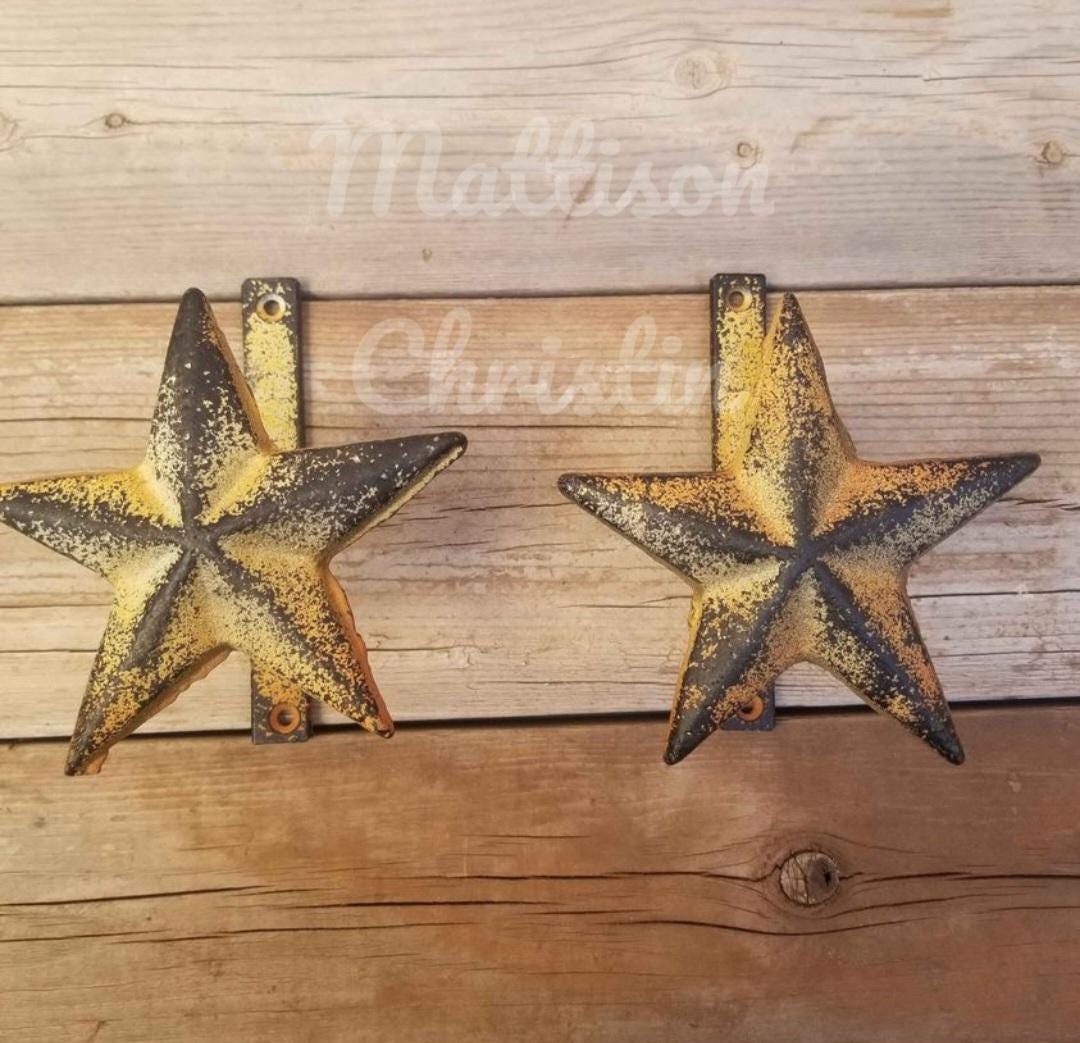 Set of 2 Rustic Cast Iron Star Window Curtain Rod Holder Housewarming ...