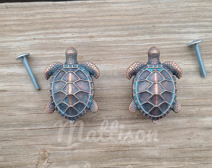 2 Sea Turtle Turquoise Blue Drawer Cabinet Pull Knob Nautical Themed Handle - Etsy