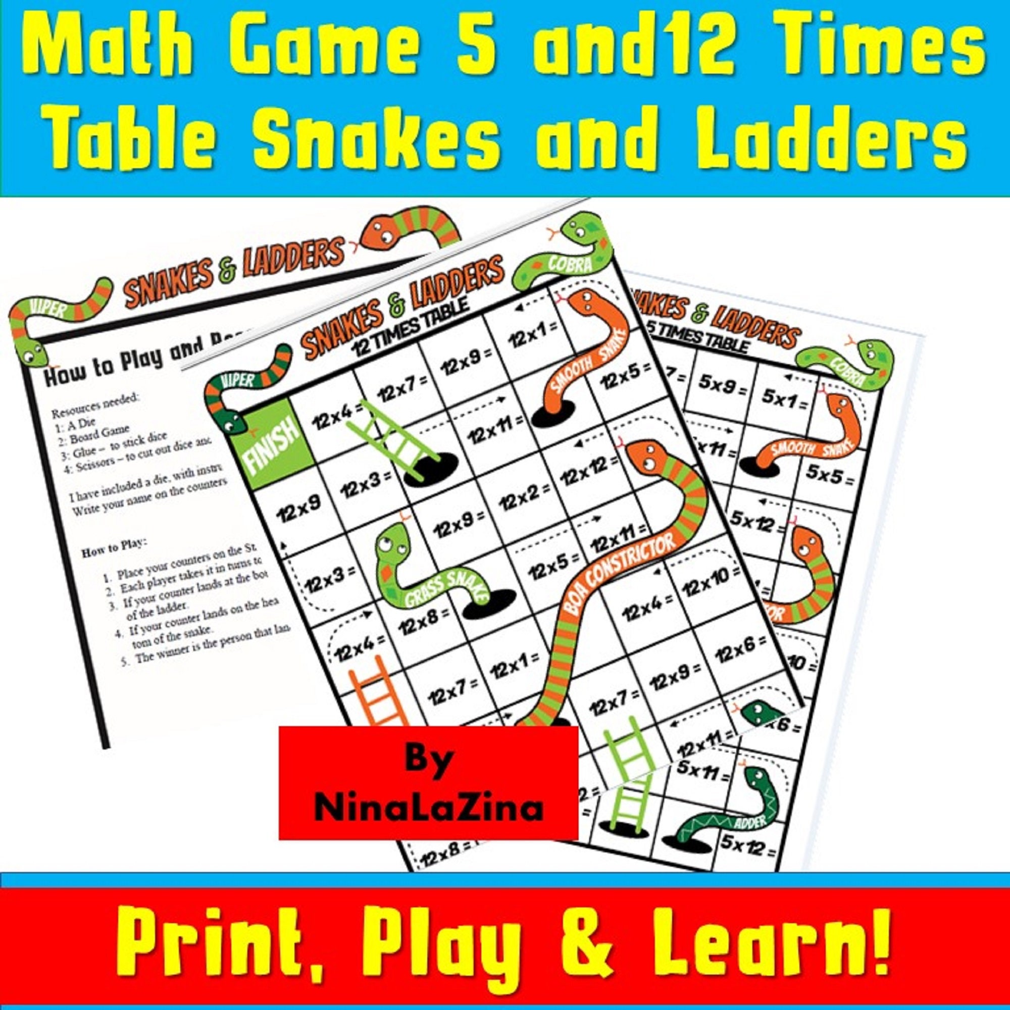 Multiplication Tables Snakes and Ladders Instant Gifts for - Etsy UK