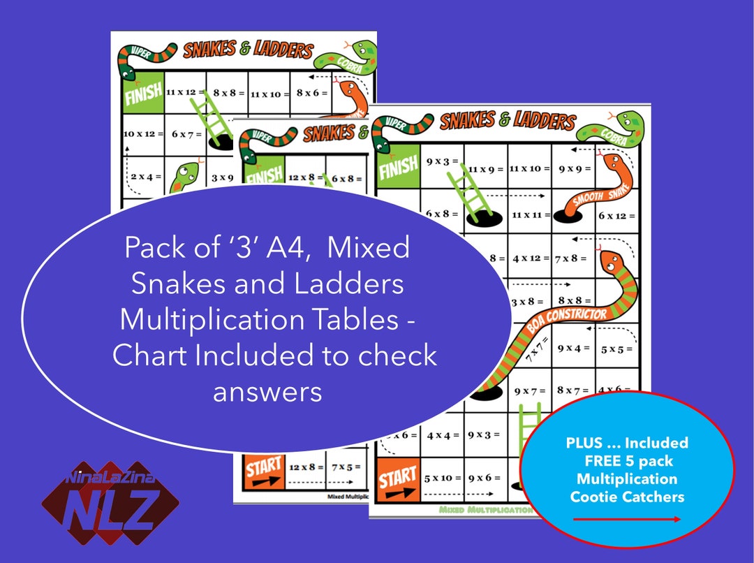 Multiplication Snakes and Ladders Pack 3 Games Included - Etsy