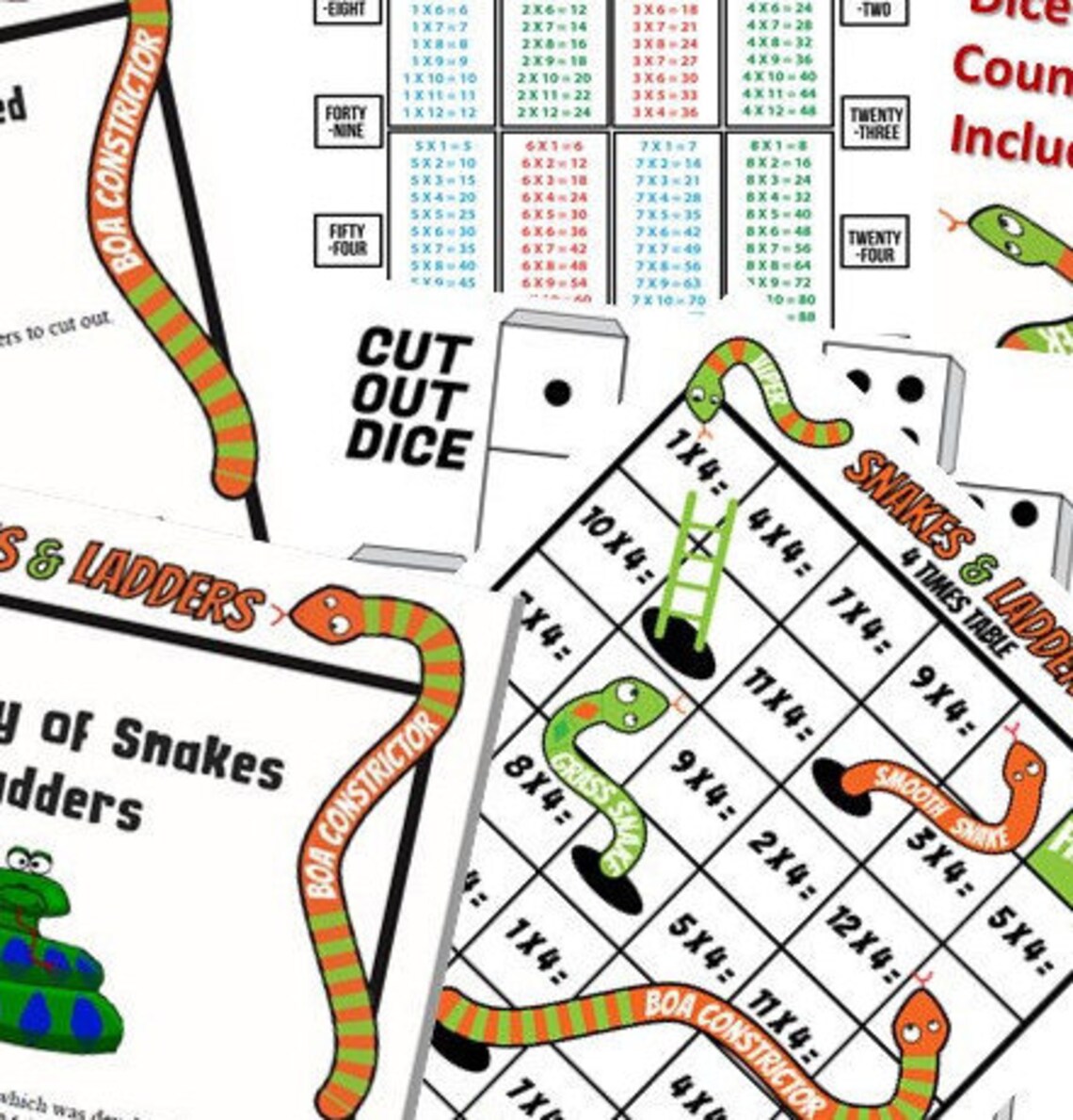 Times Tables worksheets ks2/ Snakes and Ladders Multiplication | Etsy