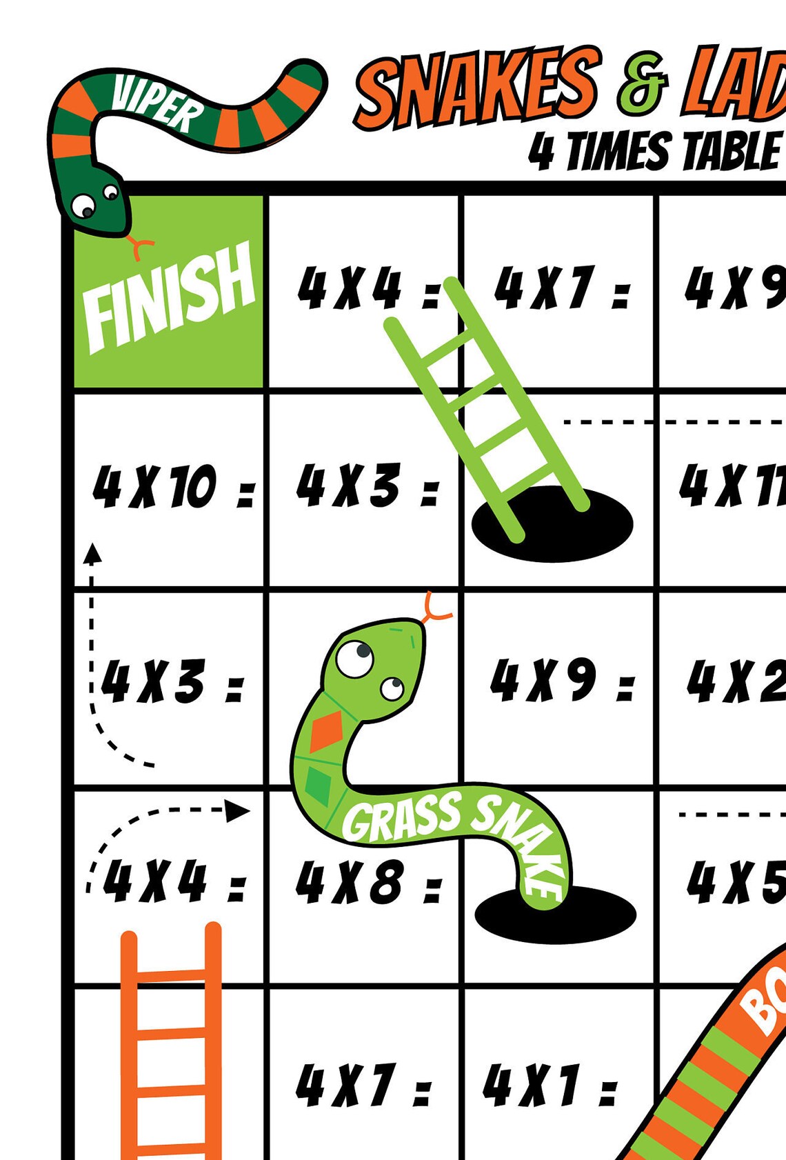 Snakes And Ladders Printable A4 PDF Math Multiplication Fun Etsy UK