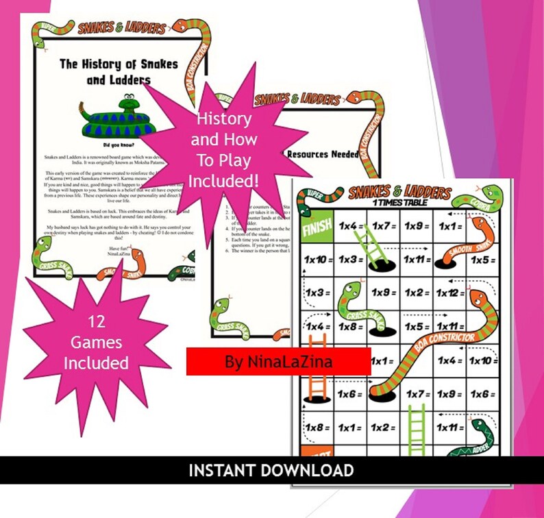 Multiplication Printable Snakes and Ladders Times Tables | Etsy