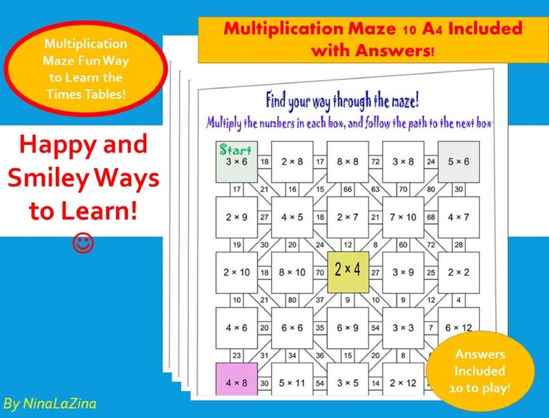 Fun Multiplication Tables Maze Puzzle Times Tables 2 to 12 - Etsy UK