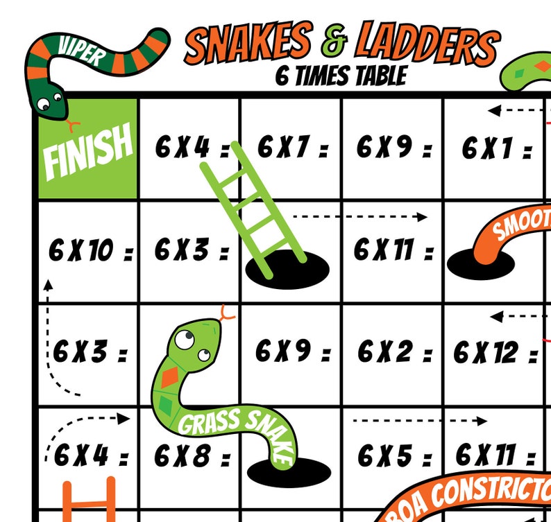 6 Times Tables Fun Snakes And Ladders Kids Game Etsy