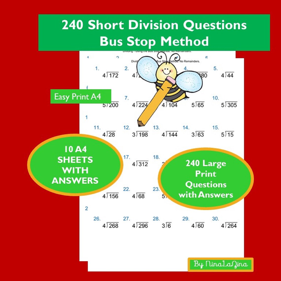 Division Maths Drill Bus Stop Methods Worksheets Children | Etsy