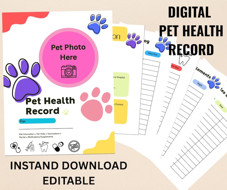 Printable Pet Health Record: Dog & Cat Medical Tracker (PDF Download ...
