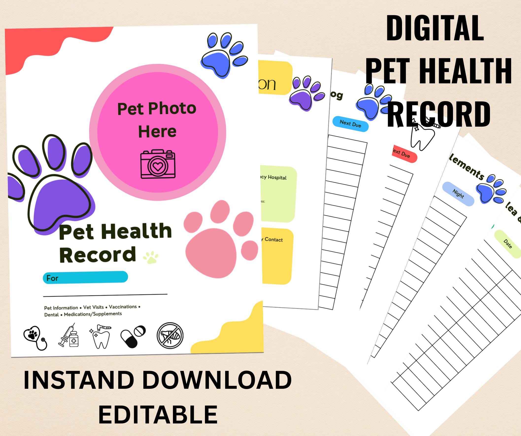Printable Pet Health Record: Dog & Cat Medical Tracker (PDF Download ...