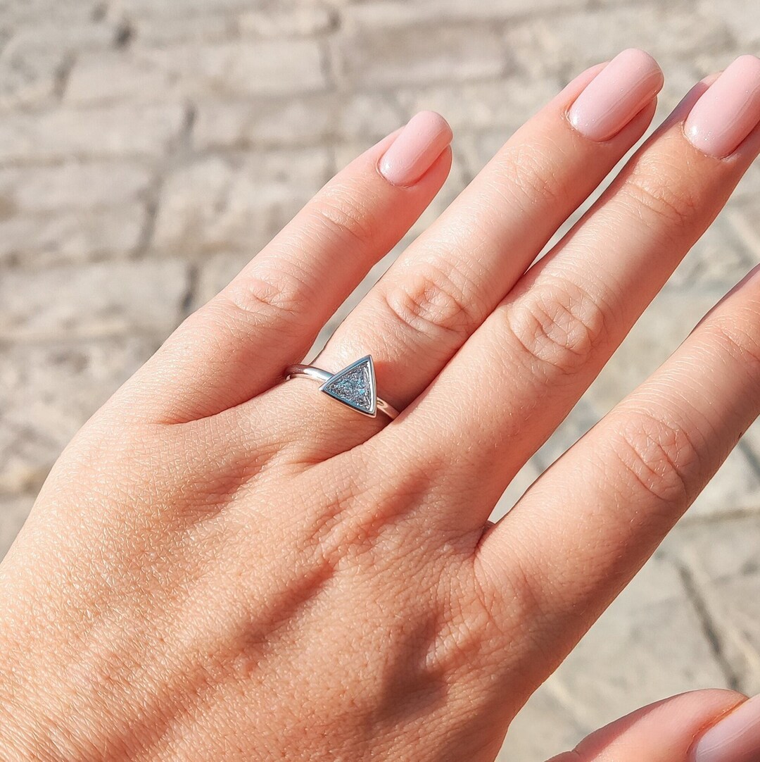 Elegant Triangle Diamond Engagement Ring White Gold Geometric Solitaire ...