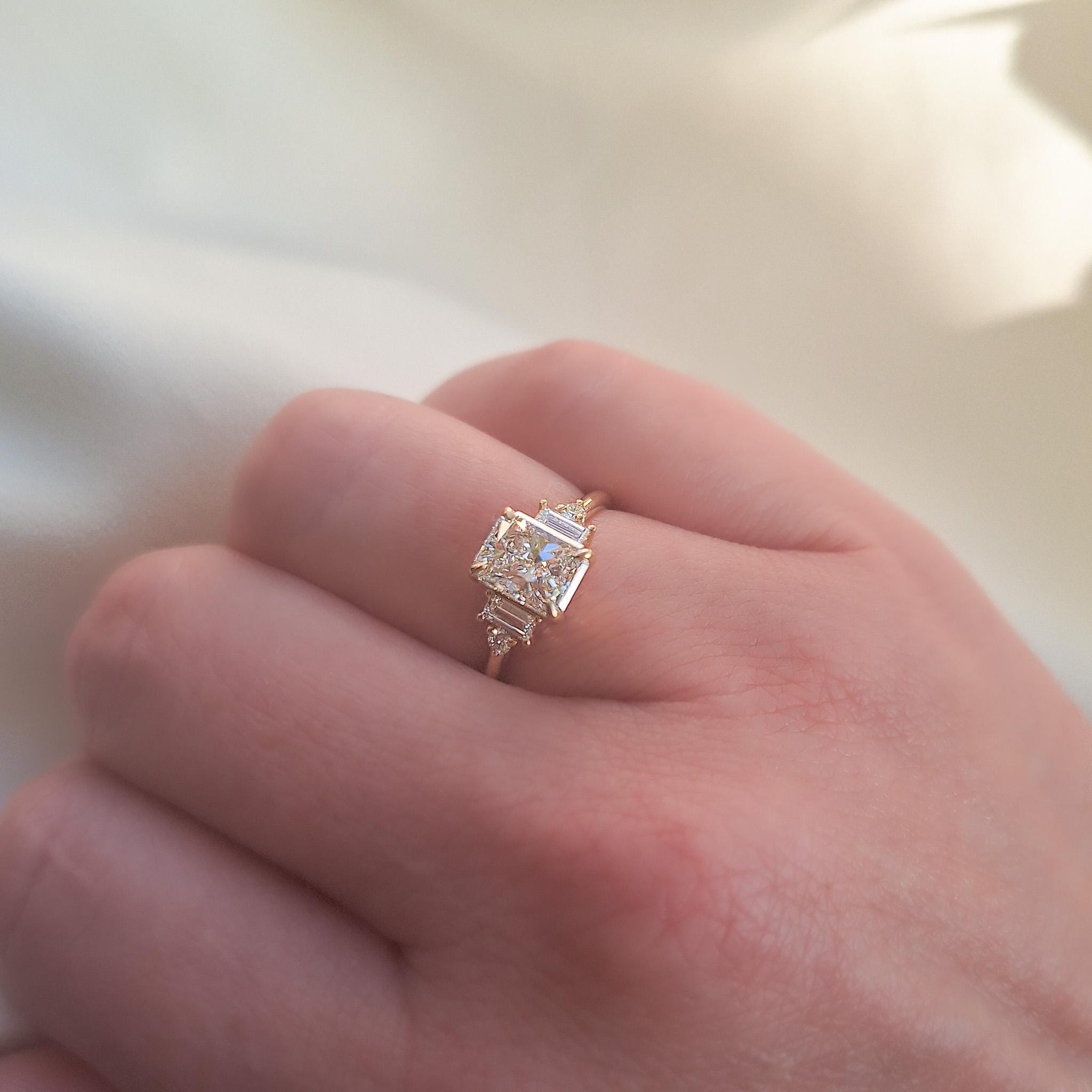 Five-stone Radiant Diamond Engagement Ring in Solid Gold for ...