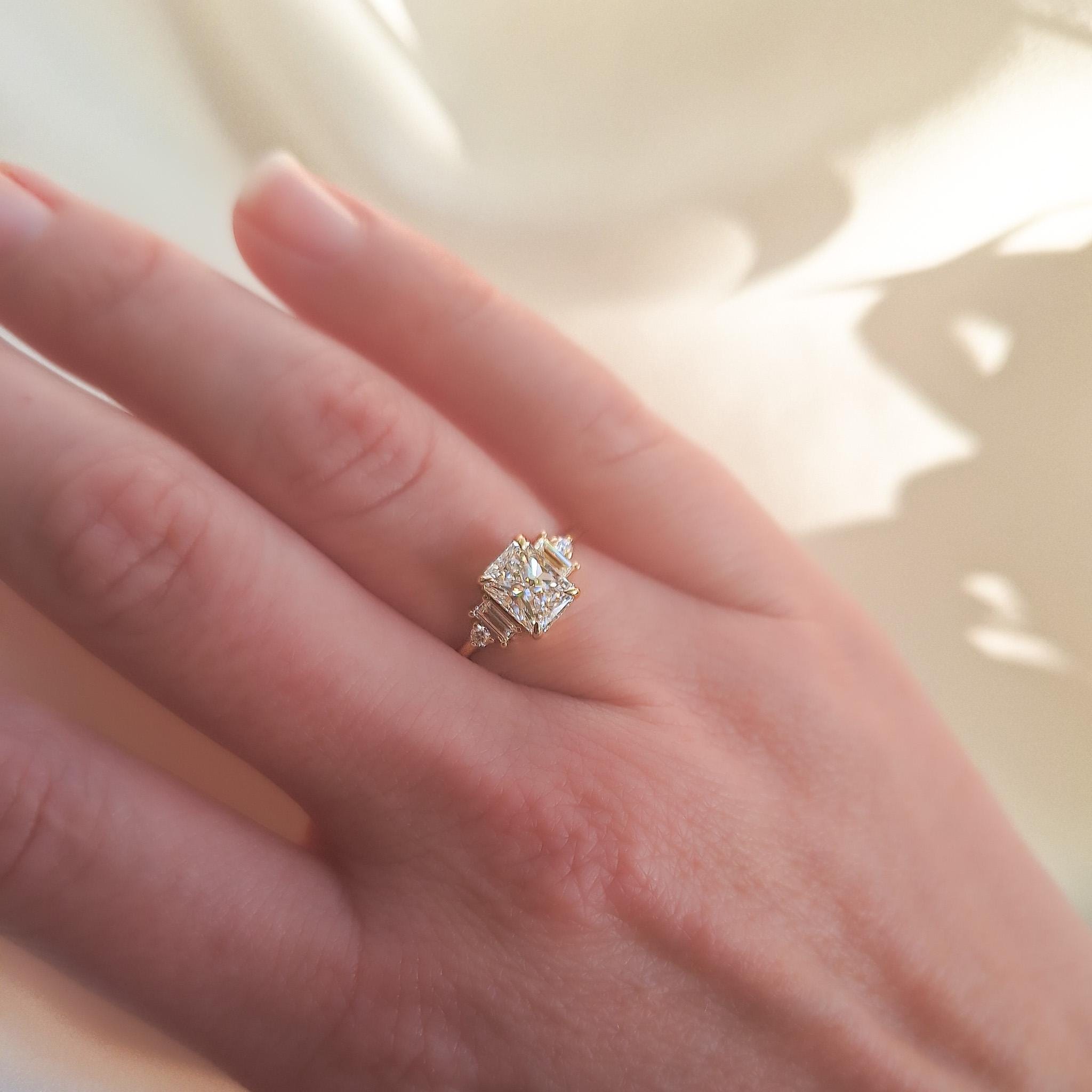 Five-stone Radiant Diamond Engagement Ring in Solid Gold for ...