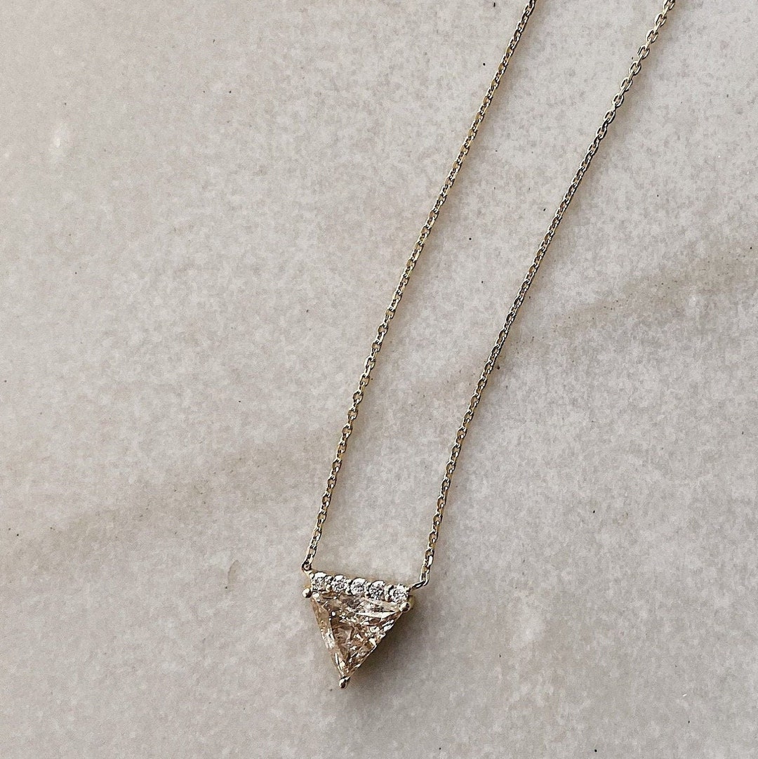 Light Brown Triangle Diamond Pendant Necklace in Yellow Gold | Perfect ...