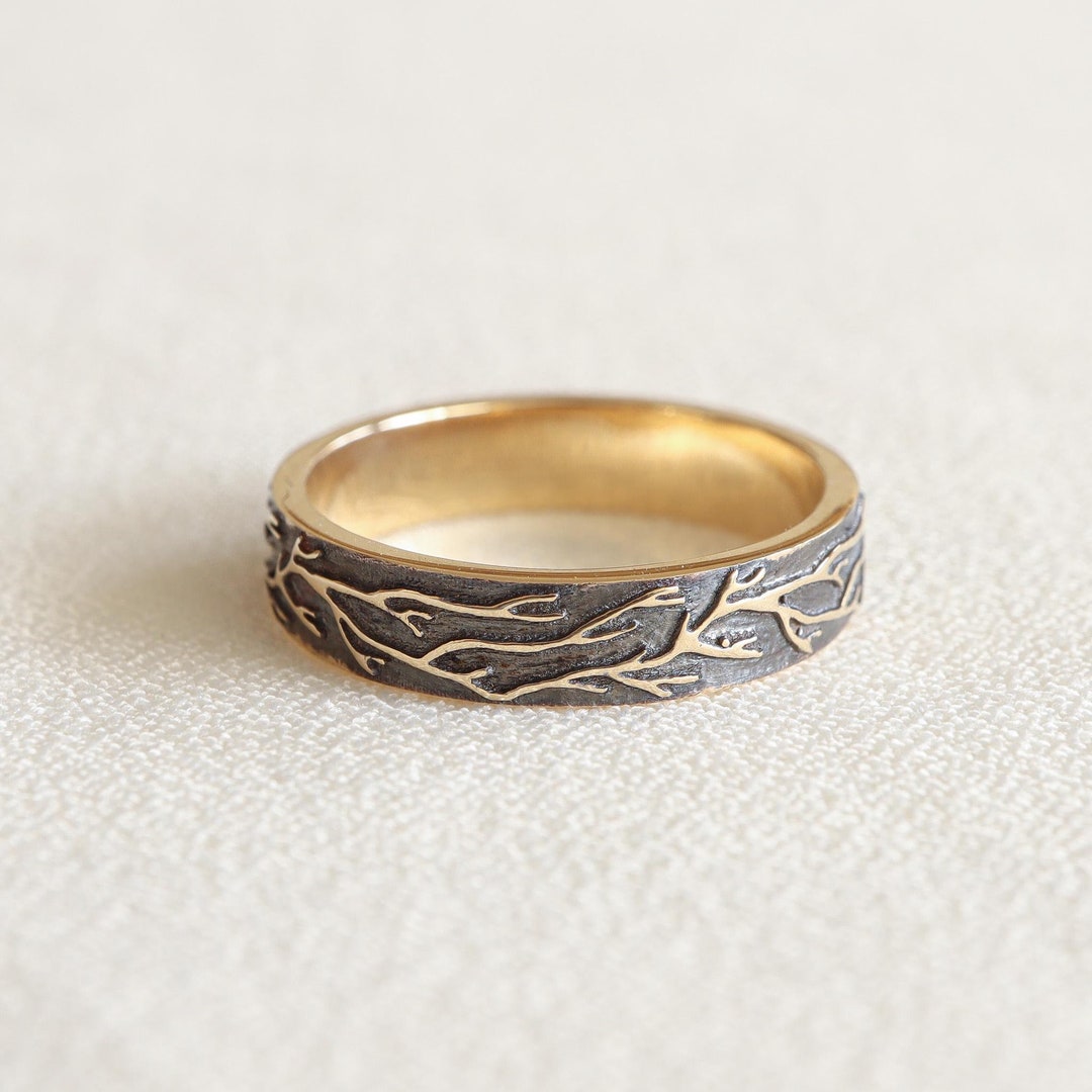 Nature-inspired Tree Branch Wedding Band in Yellow Gold - Etsy