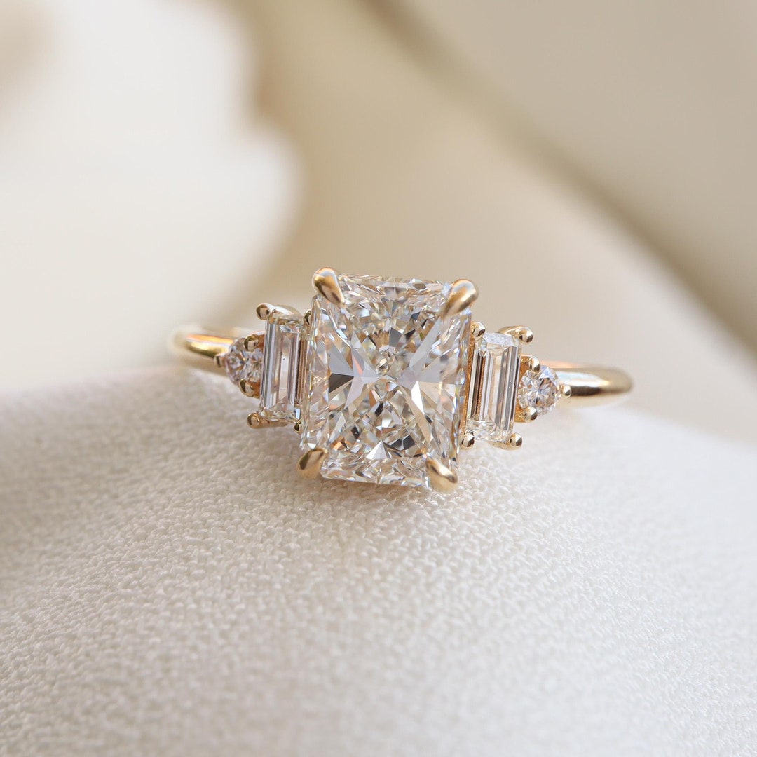 Five-stone Radiant Diamond Engagement Ring in Solid Gold for ...