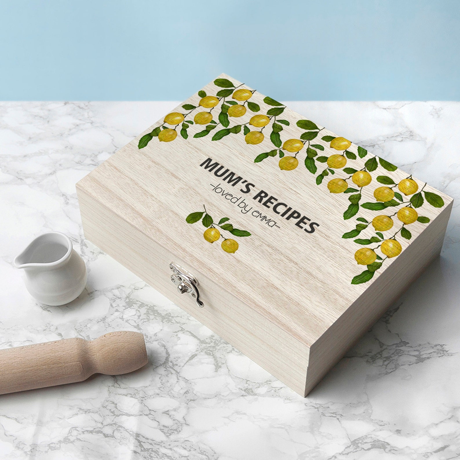 Personalised Lemon Grove Recipe Box Wooden Recipe Box | Etsy