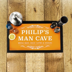 Personalised Man Cave Beer Mat, Personalized Beer Bar Mat Personalise ...